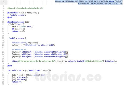 Colas Objective C POO Menor Dato De Una Cola Tutorias Co