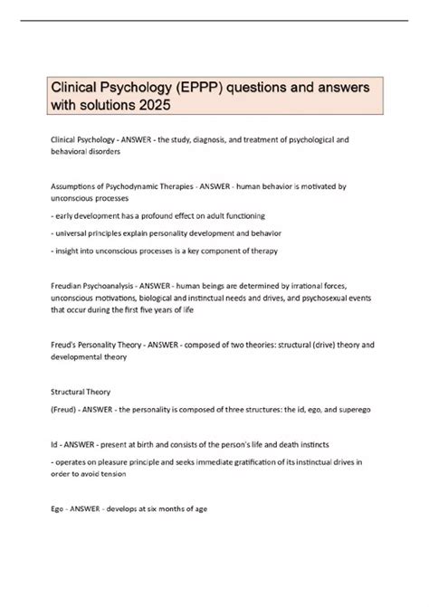 Clinical Psychology Eppp Questions And Answers With Solutions 2025 Eppp Stuvia Us