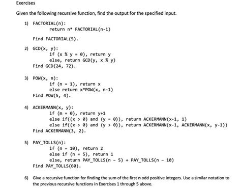 Solved Exercises Given The Following Recursive Function