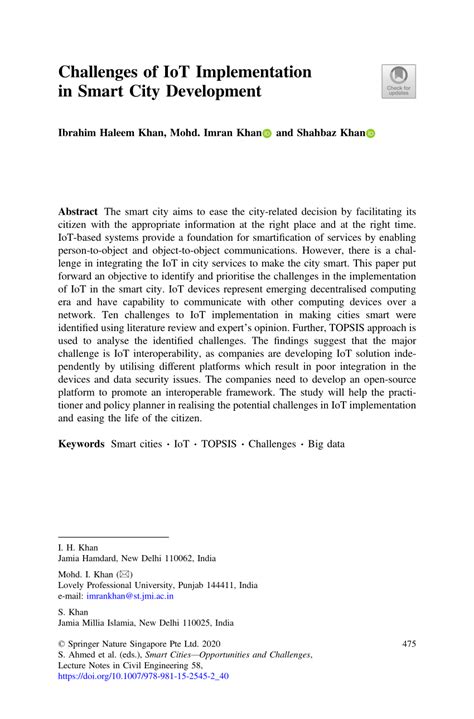 Pdf Challenges Of Iot Implementation In Smart City Development