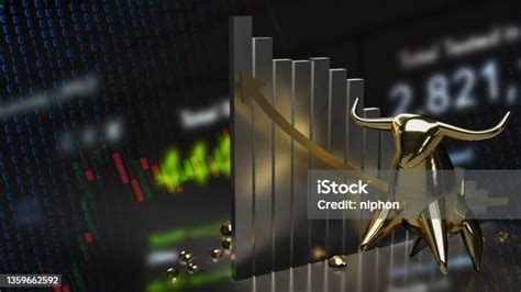 비즈니스 컨셉 3d 렌더링을 위한 골드 불 및 차트 0명에 대한 스톡 사진 및 기타 이미지 0명 경제 그래프 Istock