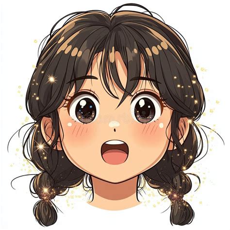 Excited Chibi Face With Sparkling Eyes And Joyful Expression Stock Illustration Illustration