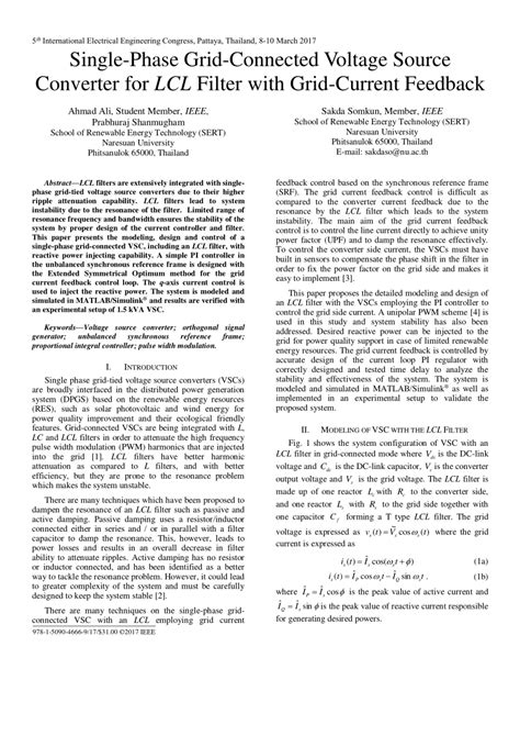 Pdf Single Phase Grid Connected Voltage Source Converter For Lcl
