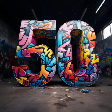 A Large Number 5 Is Covered In Graffiti And Has A Large Number 5 In The