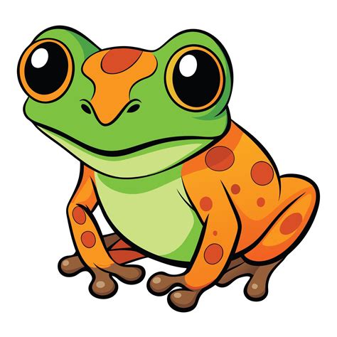 Cartoon Illustration Of A Spotted Orange And Green Frog Sitting