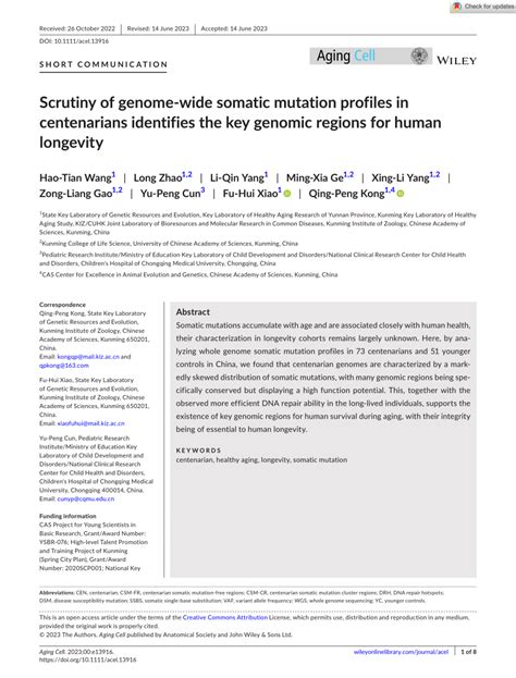 Pdf Scrutiny Of Genome Wide Somatic Mutation Profiles In Centenarians Identifies The Key
