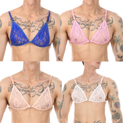 Flat Bra Mens Bras Comfort Sissy Sexy Lingerie Perspective Lace Male