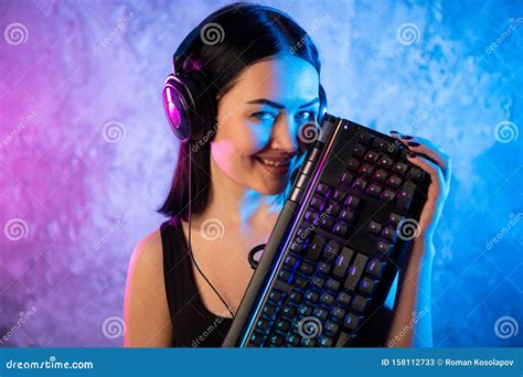 Funny Nerd Girl Wearing Glasses Carrying Computer Keyboard Stock Image Image Of Hack Gamer