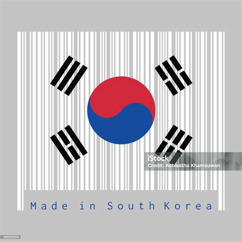 바코드는 한국 국기 극와 검은 배경에 검은 괘 화이트 색상의 색을 설정합니다 개념에 대한 스톡 벡터 아트 및 기타 이미지 개념 개념과 주제 기 Istock
