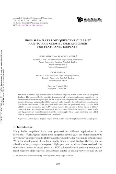 Pdf High Slew Rate Low Quiescent Current Rail To Rail Cmos Buffer