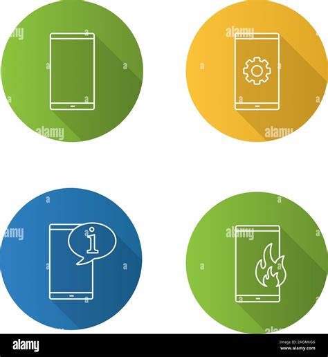 Phone Communication Flat Linear Long Shadow Icons Set Smartphone Cell Phone Settings Info