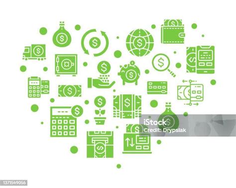 돈과 은행 색깔의 아이콘은 심장 모양으로 설정 신용 카드 환전 Atm 흰색 배경에 격리 된 터미널 배너 아이콘 개념에 대한 스톡 벡터 아트 및 기타 이미지 Istock