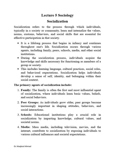 Lecture 5 Socialization Pdf Id Socialization