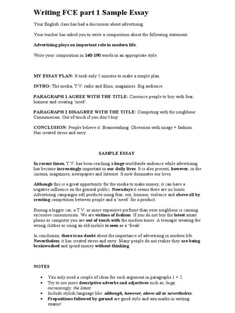 Writing Fce Part 1 Sample Essay Pdf