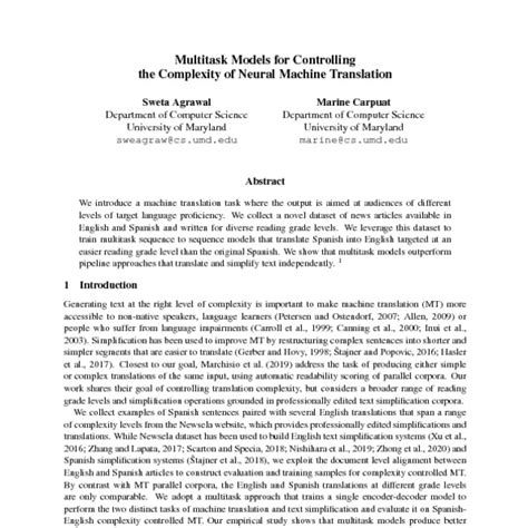 Multitask Models For Controlling The Complexity Of Neural Machine