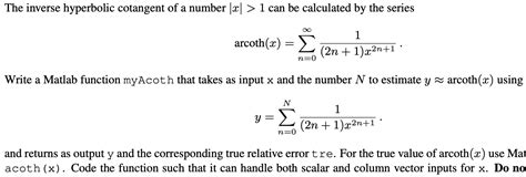 Solved The Inverse Hyperbolic Cotangent Of A Number ∣x∣ 1