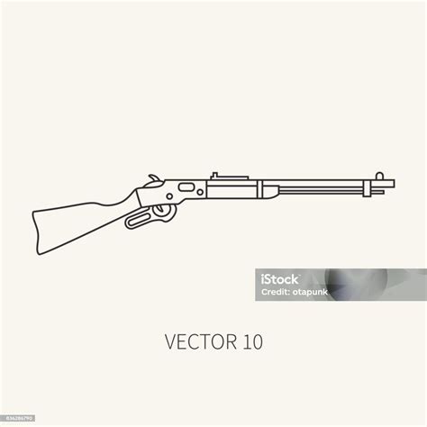 Line Flat Plain Vector Military Icon Rifle Carbine Army Equipment And