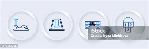 세트 라인 Hopscotch 놀이터 어린이 다리 스윙 및 범퍼카 아이콘 벡터 0명에 대한 스톡 벡터 아트 및 기타 이미지 0명 거리 교육 Istock