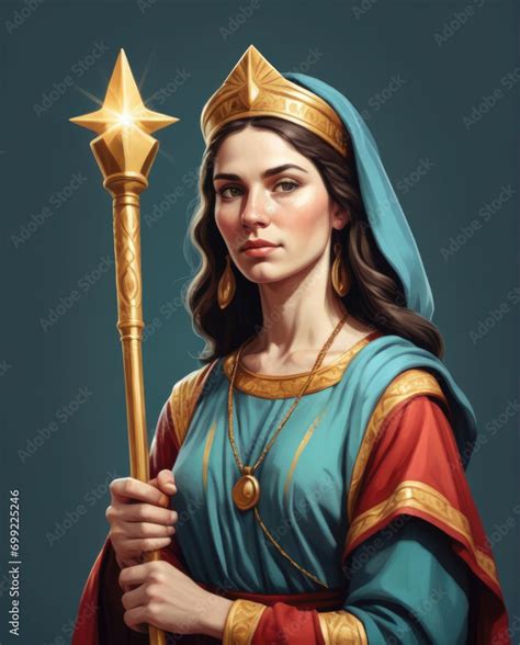 Realistic Flat Illustration Of Esther With Scepter Bright And Bold
