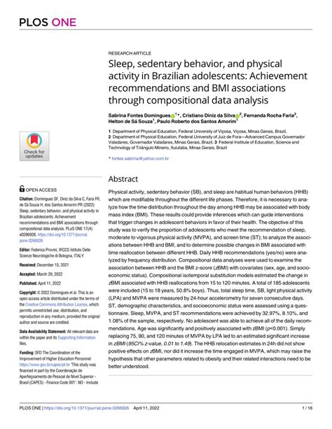 Pdf Sleep Sedentary Behavior And Physical Activity In Brazilian Adolescents Achievement