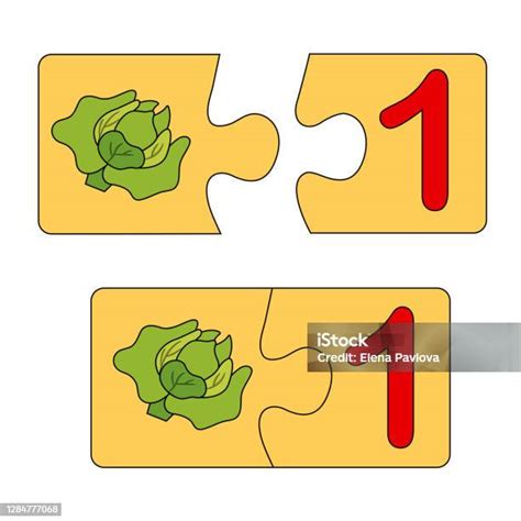 아이들을위한 교육 게임 숫자에 대한 올바른 그림을 찾습니다 번호 하나 양배추와 퍼즐 퍼즐 게임 모자이크 유형 번호 0명에 대한 스톡 벡터 아트 및 기타 이미지 Istock