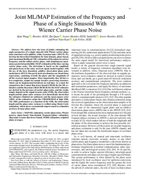 Pdf Joint Mlmap Estimation Of The Frequency And Phase Of A Single Sinusoid With Wiener