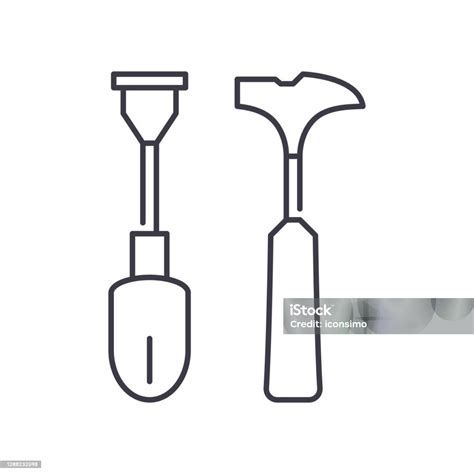 정원 삽 아이콘 선형 절연 일러스트레이션 얇은 선 벡터 웹 디자인 기호 흰색 배경에 편집 가능한 스트로크와 개요 개념 기호 갈퀴에 대한 스톡 벡터 아트 및 기타 이미지