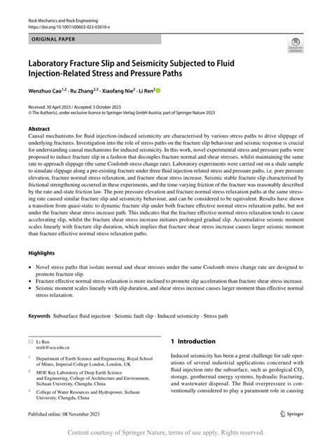 Laboratory Fracture Slip And Seismicity Subjected To Fluid Injection Related Stress And Pressure