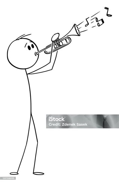 트럼펫에 음악을 재생 하는 남자 또는 음악가의 벡터 만화 그림 Performing Arts Event에 대한 스톡 벡터 아트 및 기타 이미지 Performing Arts