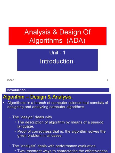 Analysis And Design Of Algorithms Ada Unit 1 Pdf Time