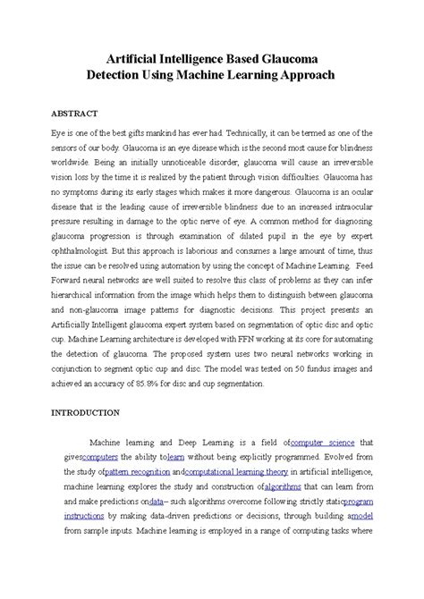 Abstract Artificial Intelligence Based Glaucoma With Cost Artificial Intelligence Based