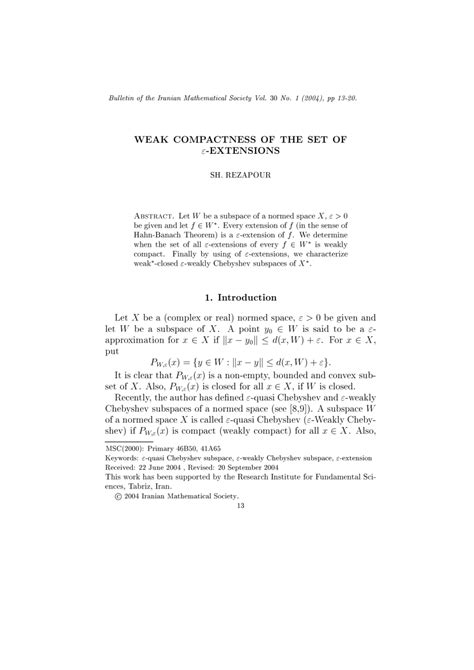 Pdf Weak Compactness Of The Set Of ε Extensions