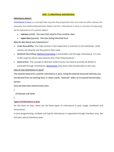 Unit 3 Inheritance And Interface Pdf Inheritance Object Oriented