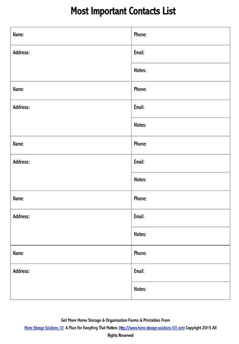 Important Numbers Template Excel