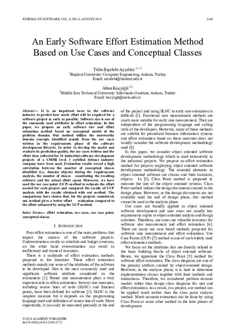 Pdf An Early Software Effort Estimation Method Based On Use Cases And Conceptual Classes
