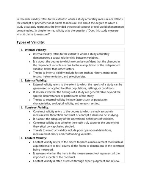Validity In Research Pdf Validity Statistics Observation