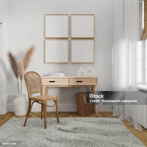 프레임 모형 포스터 홈 작업 책상 4 사진 요소 인테리어 3d 렌더링 0명에 대한 스톡 사진 및 기타 이미지 0명 3차원 형태 가구 Istock