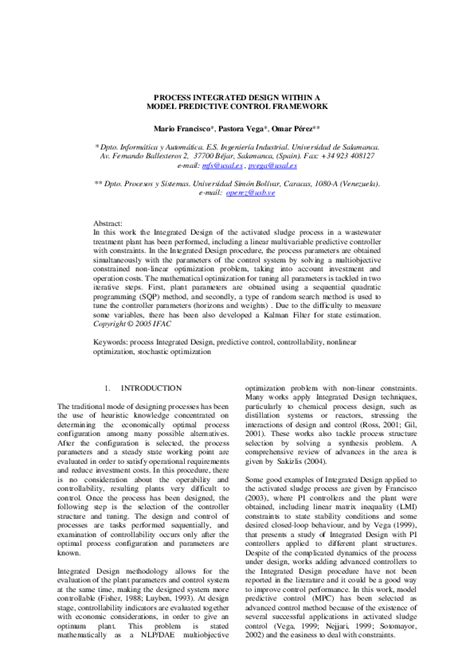 Pdf Process Integrated Design Within A Model Predictive Control Framework