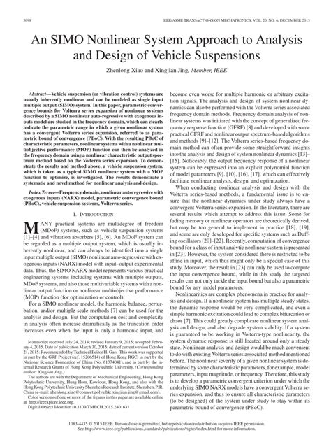 Pdf Frequency Domain Analysis And Design Of Nonlinear Vehicle
