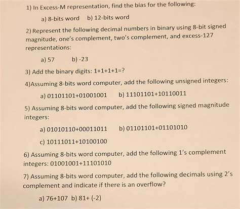 solved 1 in excess m representation find the bias for the