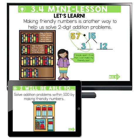 Lucky To Learn Math 2 Digit Addition Friendly Numbers Lesson 3 4 Teaching Slides Lucky