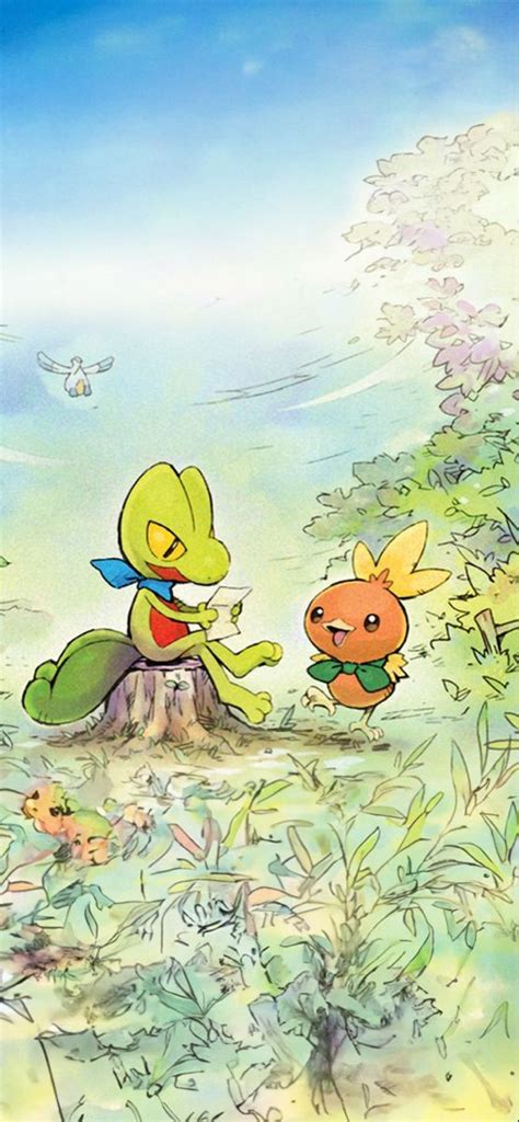 Pokemon And Pikachu Are Sitting On Top Of A Tree Stump In The Grass