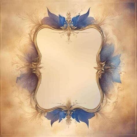Download Ornate Blue Flower Frame On Beige Background Backgrounds