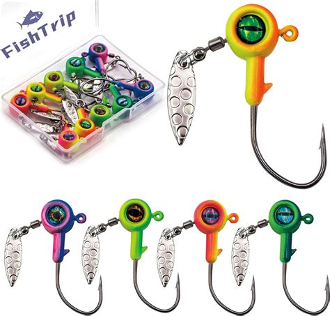 Fishtrip Jig Heads Hooks With Spinner Underspin Crappie Fishing Jighead With