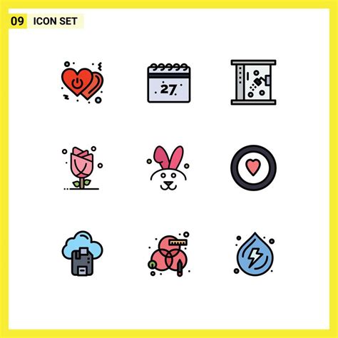 9 Universal Filledline Flat Color Signs Symbols Of Bynny Nature Bath Flower Flora Editable