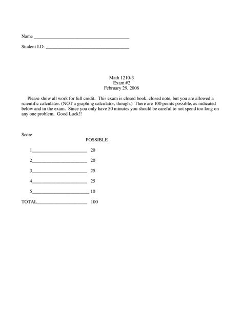 Take Home Problems For Examination 2 Calculus I Math 1210 Docsity