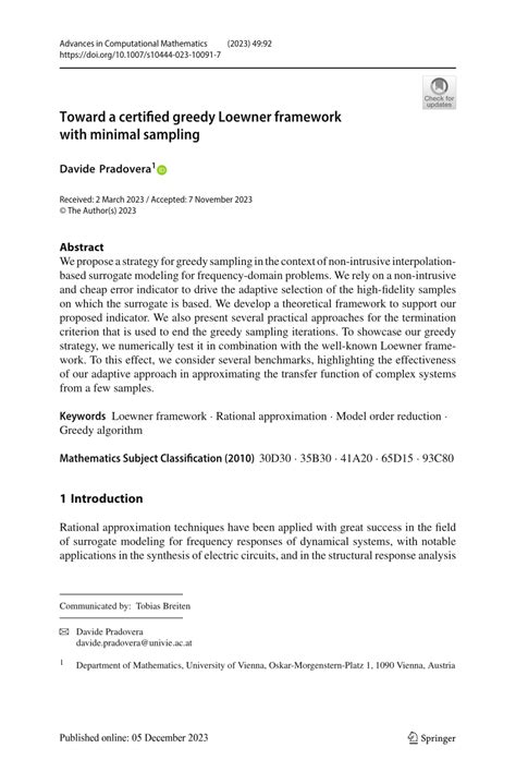 Pdf Toward A Certified Greedy Loewner Framework With Minimal Sampling