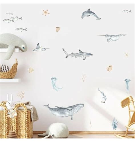 고래 상어 돌고래 불가사리 해파리 수채화 벽 스티커 탈착식 비닐 데칼 보육실 방 가정 장식 티몬
