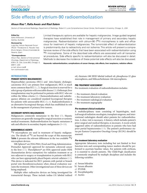 Pdf Side Effects Of Yttrium 90 Radioembolization