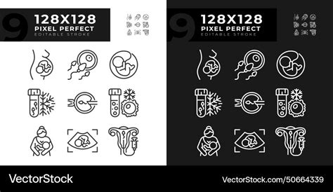 Artificial Insemination Linear Icons Set For Dark Vector Image